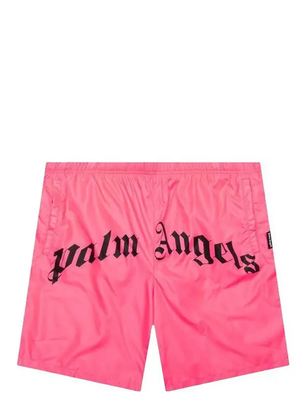 Palm Angels Curved Logo Bold Swim Shorts - Pink Black