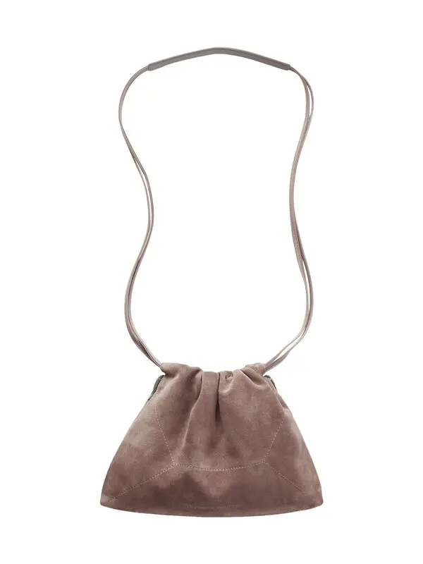 Brunello Cucinelli Bead-embellished Suede Shoulder Bag - Brown