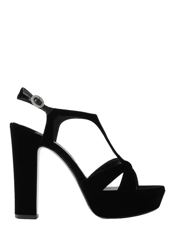JIMMY CHOO Kesia 120 Crystal-embellished Velvet Platform Sandals - Black