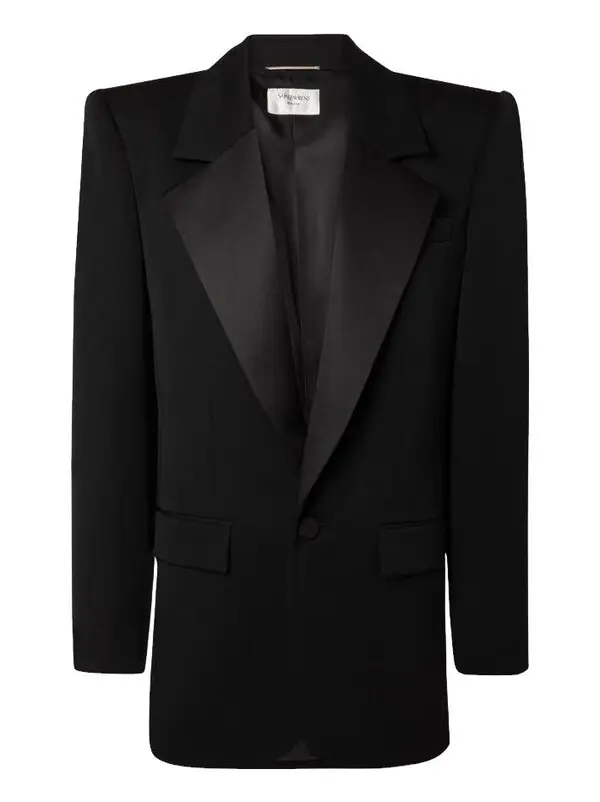 Saint Laurent Grain De Poudre Wool And Silk-satin Blazer - Black