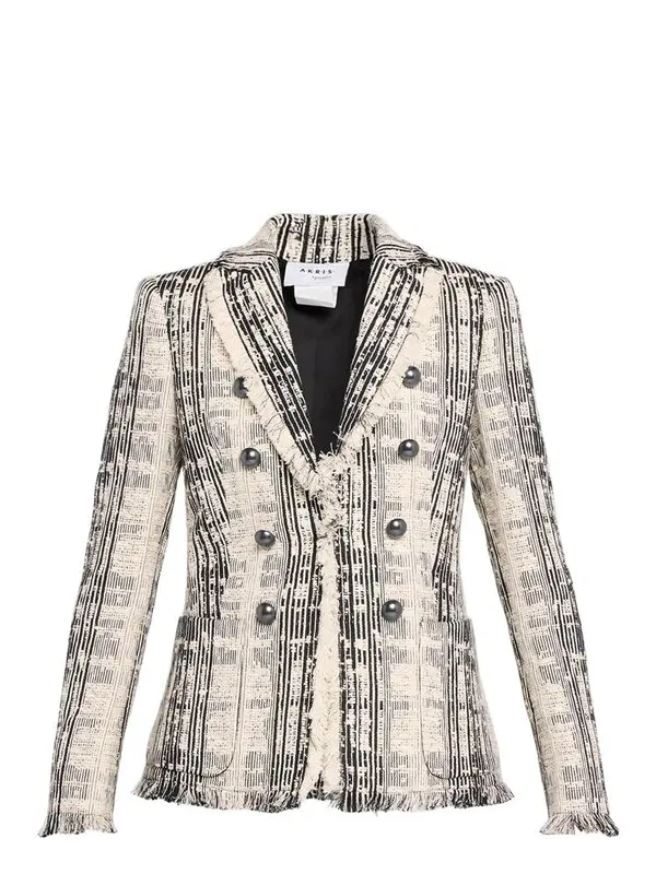 Akris Fringed Boucle Tweed Double-breasted Blazer - Cream/black