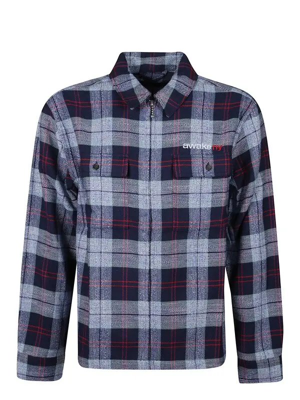 AWAKE NY Overshirt Flannel Zip Shirt - Blue