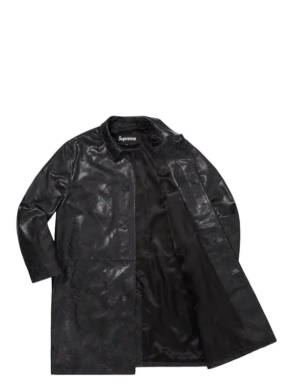 Supreme Leather Snake Trench Coat - Black