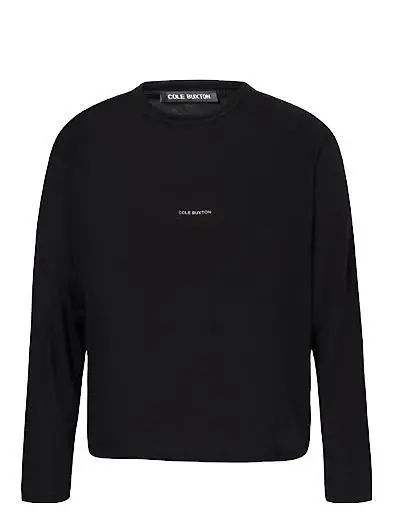 COLE BUXTON Mini-logo Sheer Long-sleeve Woven T-shirt - Black