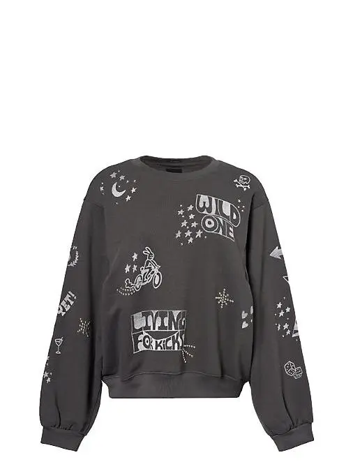 MOTHER The Drop Square Inset Printed Cotton-jersey Sweatshirt - Wild Ones
