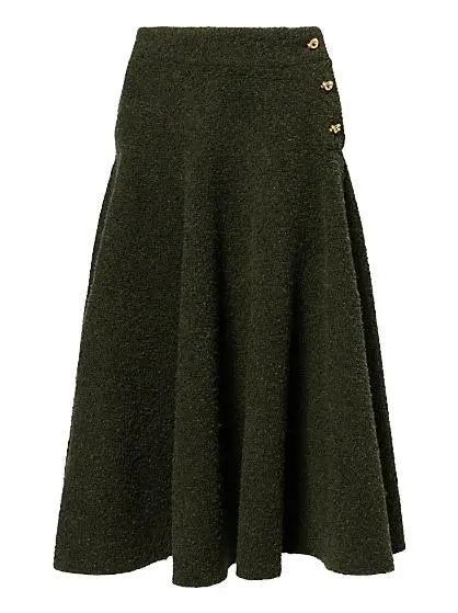 Bottega Veneta Bouclé Flared Knitted Midi Skirt - Dark Green