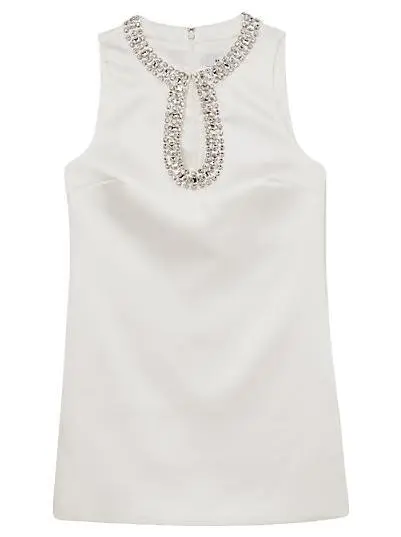 REISS Woven Mini Dress With Crystal Embellishment - Ivory