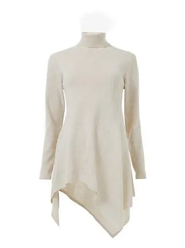 LEEM High-neck Handkerchief-hem Knitted Tunic - White