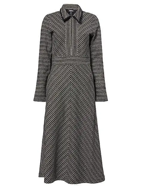 ME+EM Striped Tweed Knitted Midi Dress - Black Multi