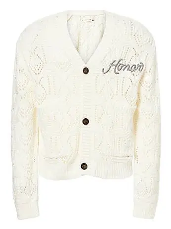 HONOR THE GIFT V-neck Cable-knit Cotton-blend Cardigan - White