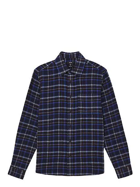 REISS Sam Checked Woven Overshirt - Navy