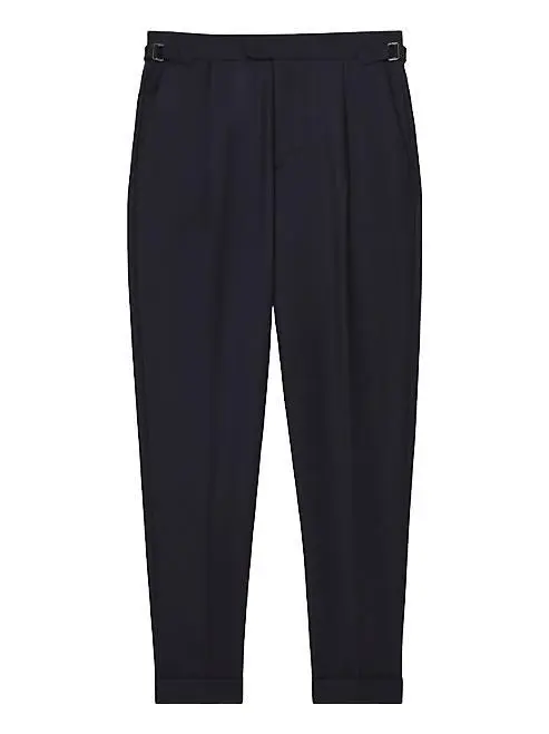 REISS Tapered-leg Stretch Cotton-blend Trousers - Navy