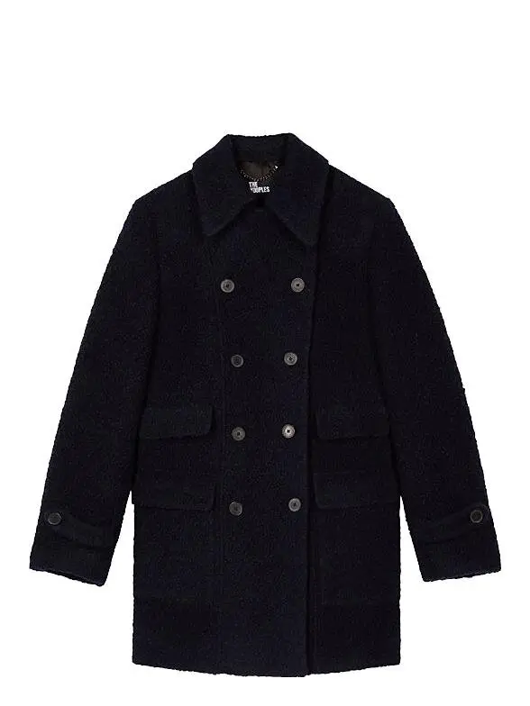 The Kooples Collared Wool-blend Button-down Coat - Navy