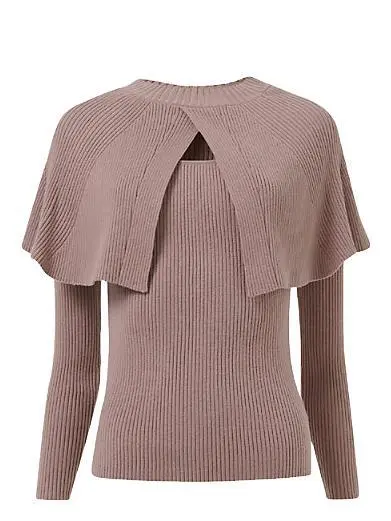 LEEM Ribbed Cape-detail Knitted Jumper - Pink