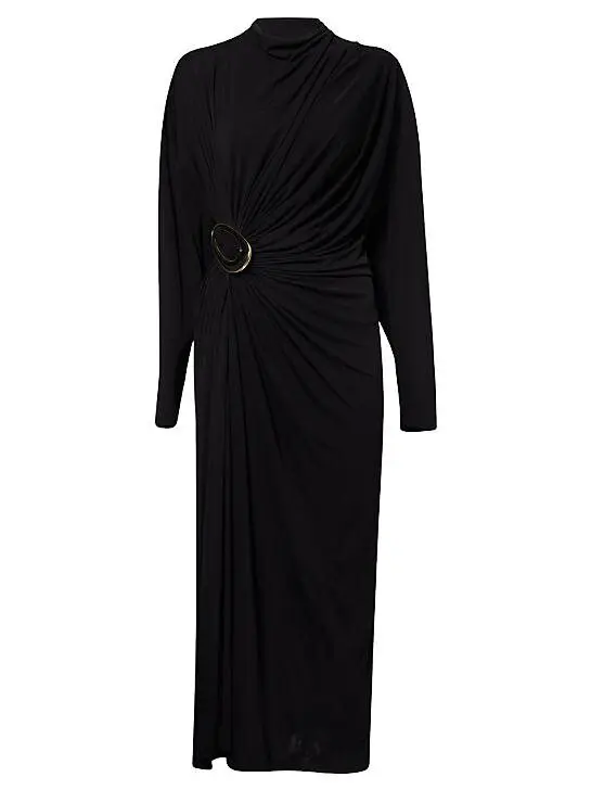 Bottega Veneta Draped Long-sleeves Woven Midi Dress - Black