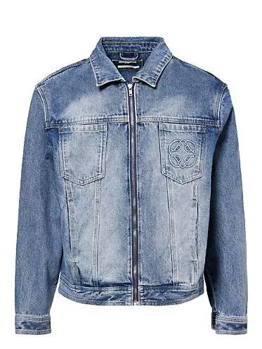 BELIER Logo-embossed Zip-up Denim Jacket - Blue
