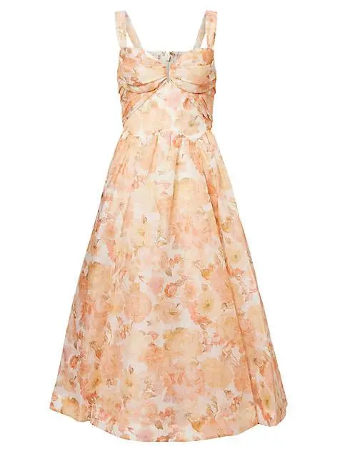 Zimmermann Rebellion Drape Linen And Silk Midi Dress - Golden Bloom