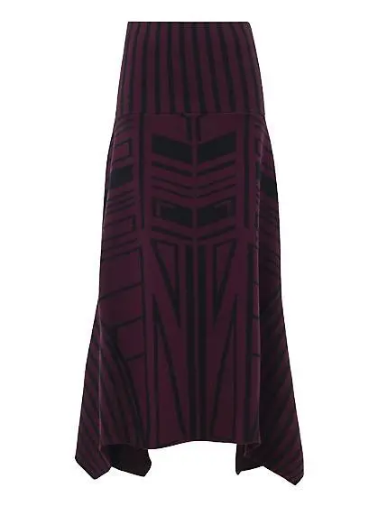 LEEM Geometric Knitted Midi Skirt - Red