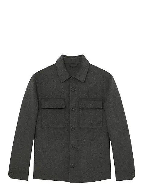 REISS Net Chest-pocket Wool-blend Overshirt - Charcoal Grey
