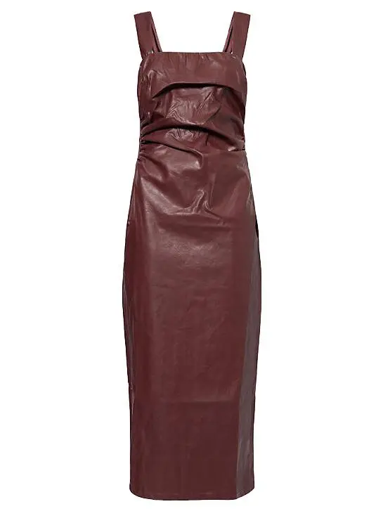 PRETTY LAVISH Faux-leather Maxi Dress With Shoulder Straps - Wine