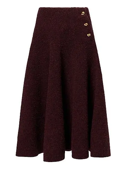 Bottega Veneta Knitted Bouclé Flared Midi Skirt - Oxblood Melange