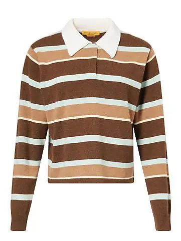 Guest In Residence Cropped Striped Cashmere Rugby Shirt - Chestnut Combo