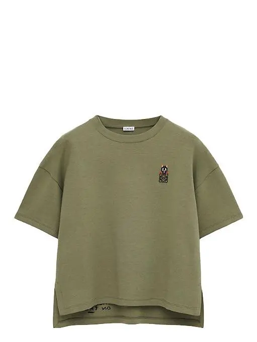 Loewe Futuristic Cat Embroidered Cotton-blend T-shirt - Khaki Green