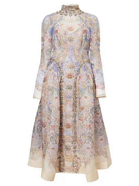 Zimmermann Rebellion Beaded Linen And Silk Midi Dress - Blue Floral