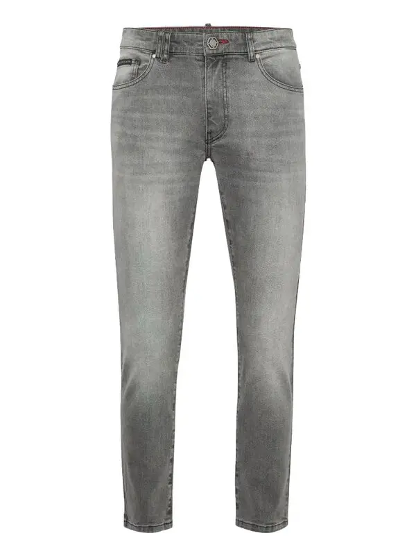 Philipp Plein Greatness" Embroidered Logo Jeans - Grey