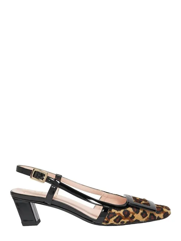 ROGER VIVIER Belle Vivier Leopard Calf Hair Buckle Slingback Pumps - C600 Natu