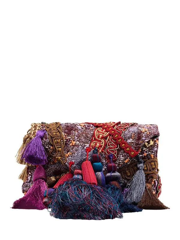 Dries Van Noten Tasseled Envelope Flap Micro Clutch - 358 Burgun