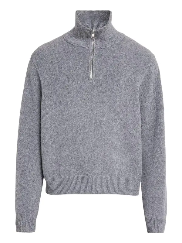 FRAME Wool And Cotton Quarter-zip Sweater - Grey Melange