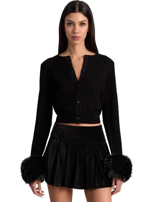 Alice + Olivia Dollie Faux Fur Cuff Cardigan - Black