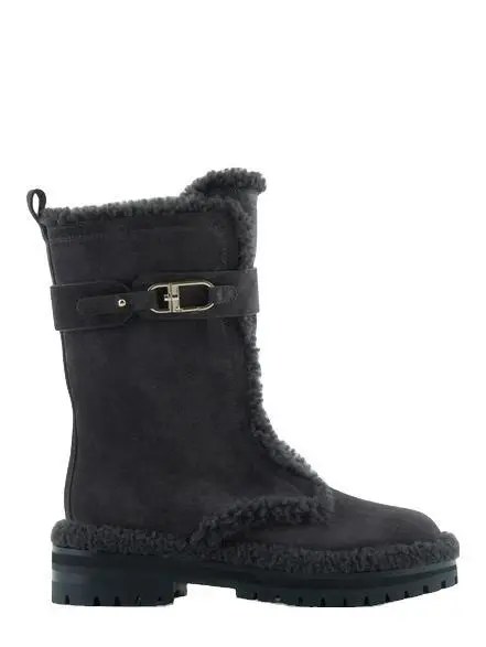 Giorgio Armani Neve Suede And Shearling Sheepskin Ankle Boots - Red