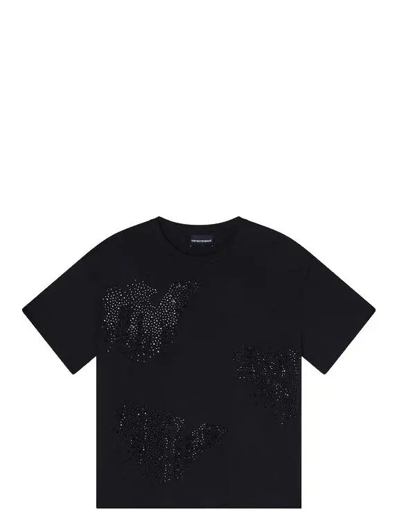 Emporio Armani Rhinestone Eagle Cotton Jersey T-shirt - Black