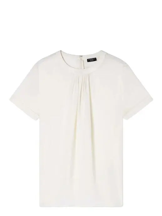 Emporio Armani Icon Pleated Blouse In Silk Double Georgette - White
