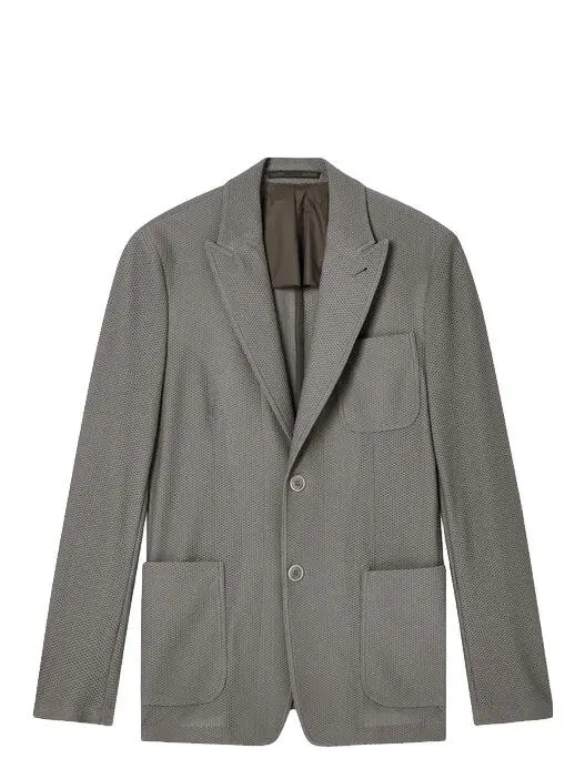 Giorgio Armani Single-breasted Jacket In Technical Waffle Fabric - Natural