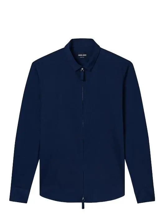 Giorgio Armani Pure Cotton-jersey Zip-up Shirt - Blue