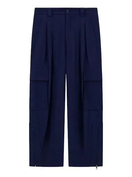 Giorgio Armani Viscose And Linen Cargo Trousers - Navy