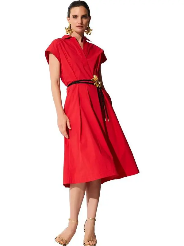 Natori Tech Cotton Taffeta Shirtdress - Red