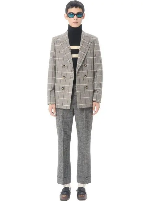 Valentino Garavani Double-breasted Wool Jacket With Check Pattern - Black / White / Pink / Gray