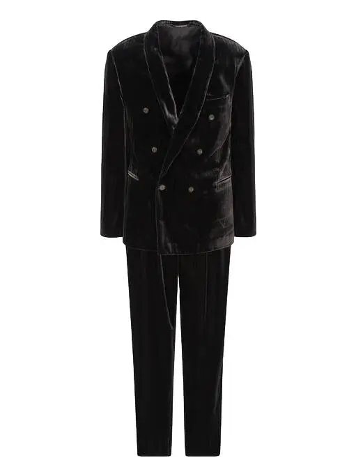 Emporio Armani Three-piece Double-breasted Velvet Suit With An All-over Printed Motif - Natural