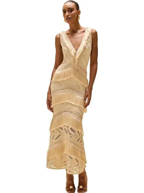 PatBO Lyra Mesh Maxi Dress - Brown / Neutral