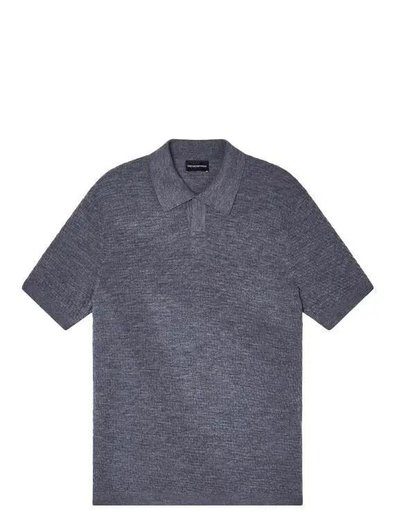 Emporio Armani Polo Shirt-collar Jumper In Virgin Wool With Check Motif - Natural