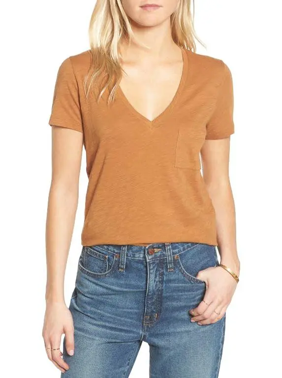 Madewell Whisper Cotton V-neck Pocket Tee - Acorn