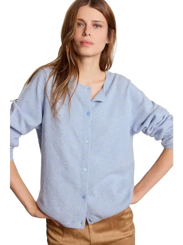 The Shirt By Rochelle Behrens Cashmere Crew Sweater - Heather Blue