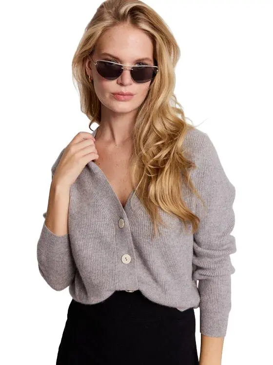 The Shirt By Rochelle Behrens Cashmere V-neck Cardigan - Heather Grey