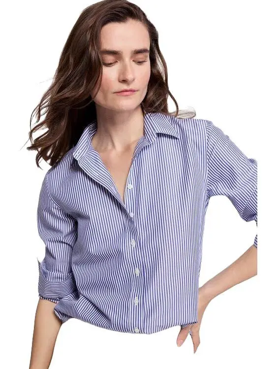 The Shirt By Rochelle Behrens The Jet Set Icon Shirt - Blue/white Stripe