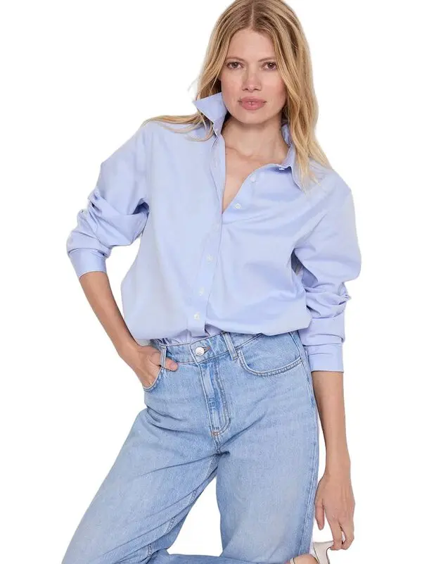 The Shirt By Rochelle Behrens The Jet Set Boyfriend Shirt - Blue Dawn