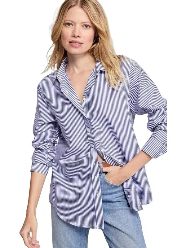 The Shirt By Rochelle Behrens The Jet Set Boyfriend Shirt - Blue/white Stripe
